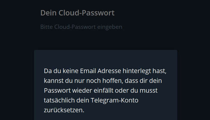 Telegram Cloud-Passwort vergessen und zurücksetzen?